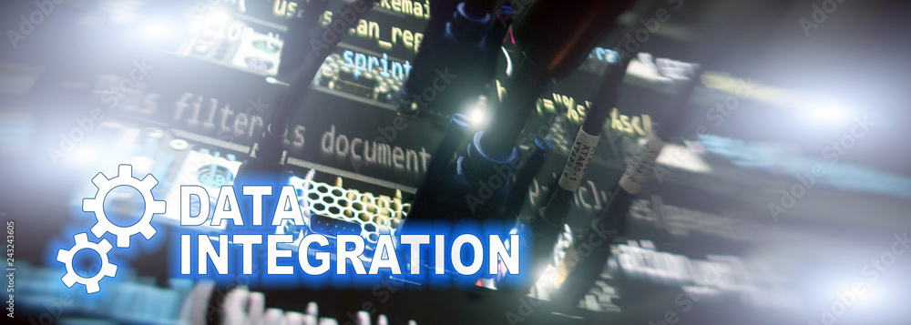 Data integration information technology concept on server room ...