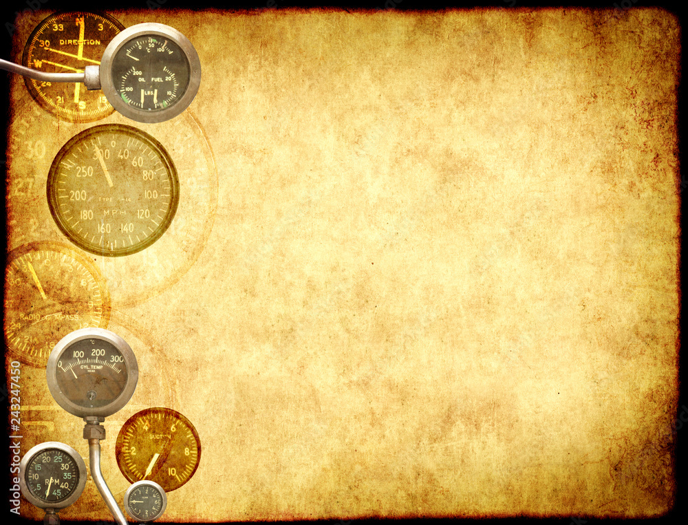 Retro background with old paper texture and vintage indicators Stock ...