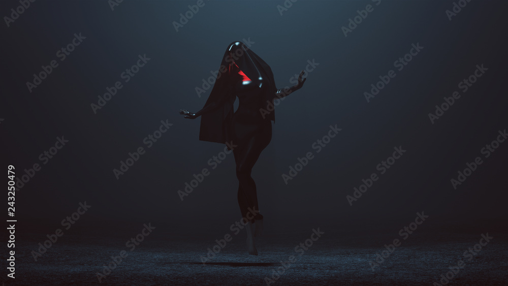 Floating Black Demon Nun Shrink Wrapped Futuristic Haute Couture Dress ...