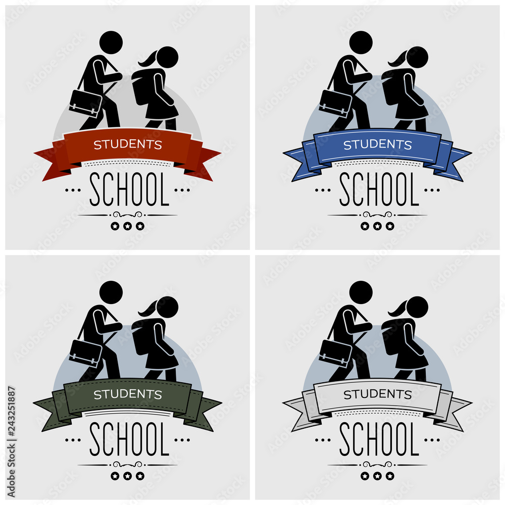 Back to school logo design. Vector artwork of small children walking ...