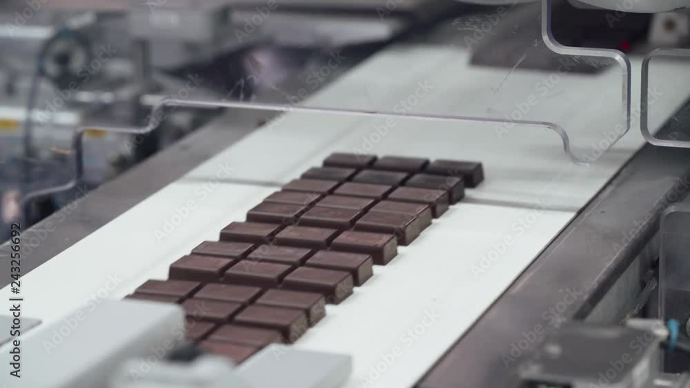 Chocolate factory, production of sweets and desserts, view of ...