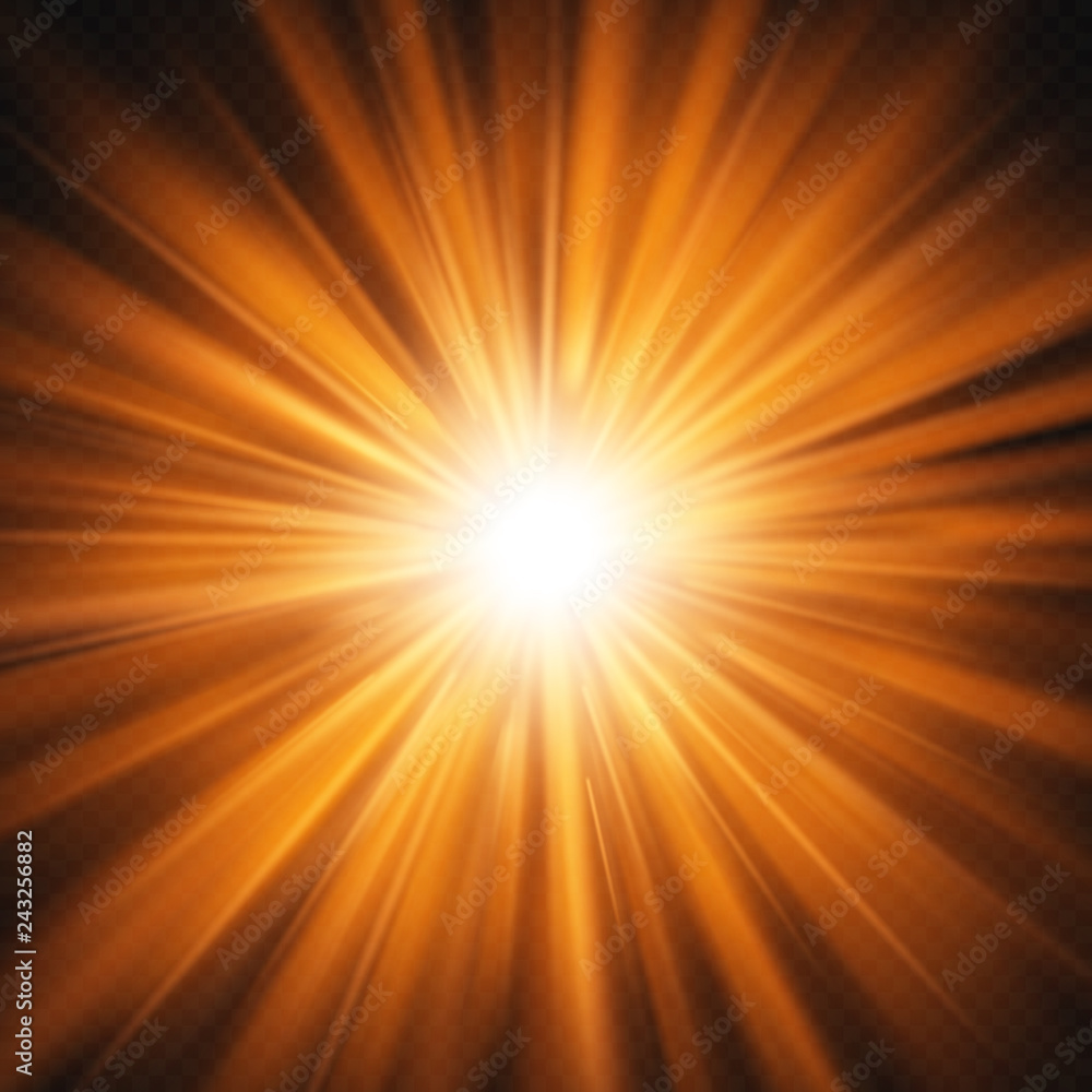 Burst of red orange glowing light effect isolated on transparent ...