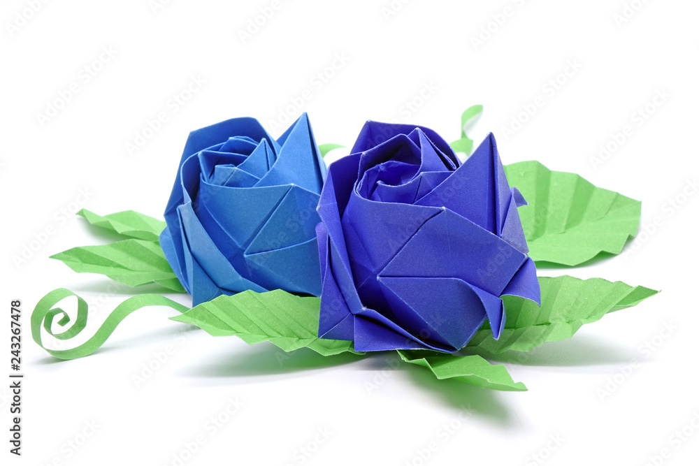 Rose : Origami blue rose with green leaves for Valentine's day. DIY (Do ...