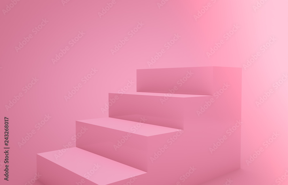 Abstract 3d rendering with pastel pink stair. Geometric 3d steps ...