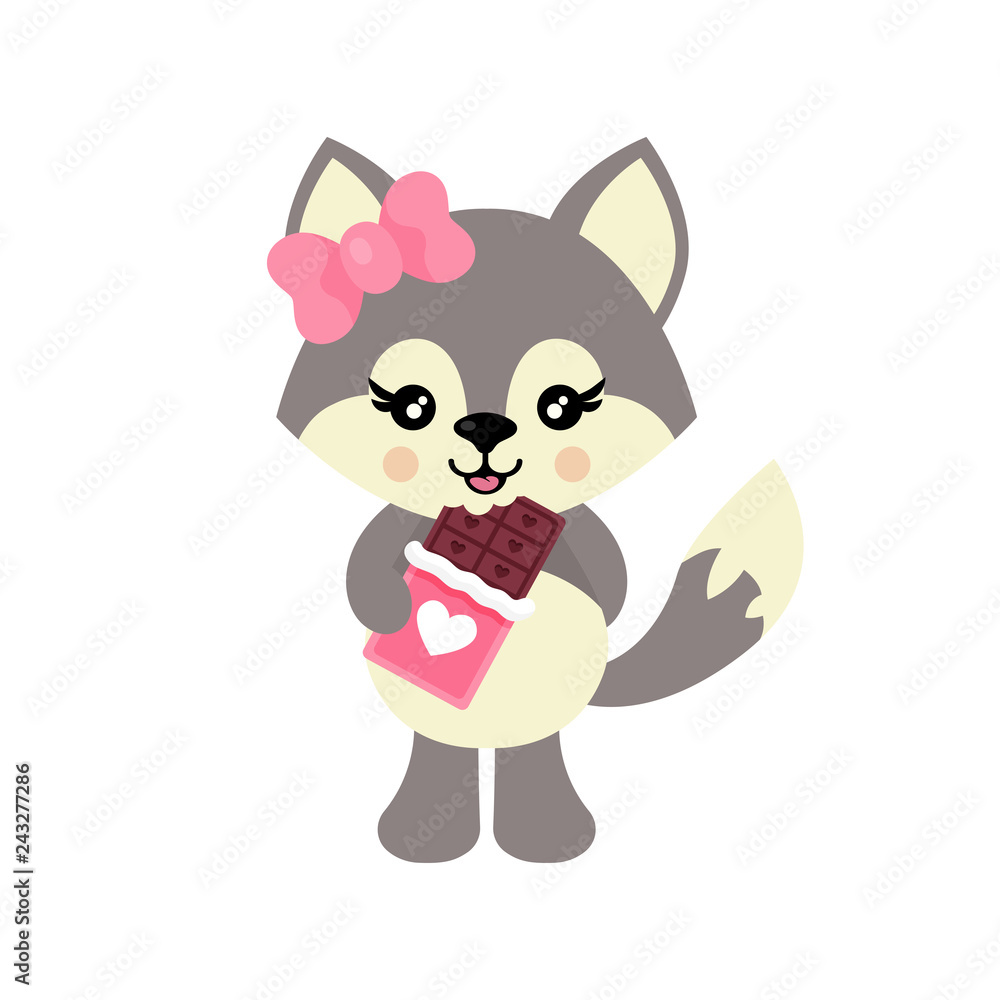 cartoon cute wolf girl vector and lovely chocolate Stock Vector | Adobe ...