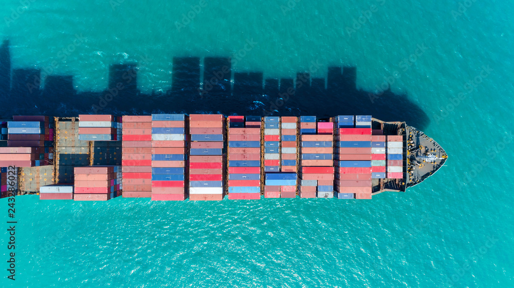 Aerial top view container ship full load container for logistics ...