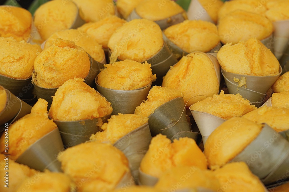 Khanom tan or Steamed toddy palm cake is made from coconut milk, rice ...