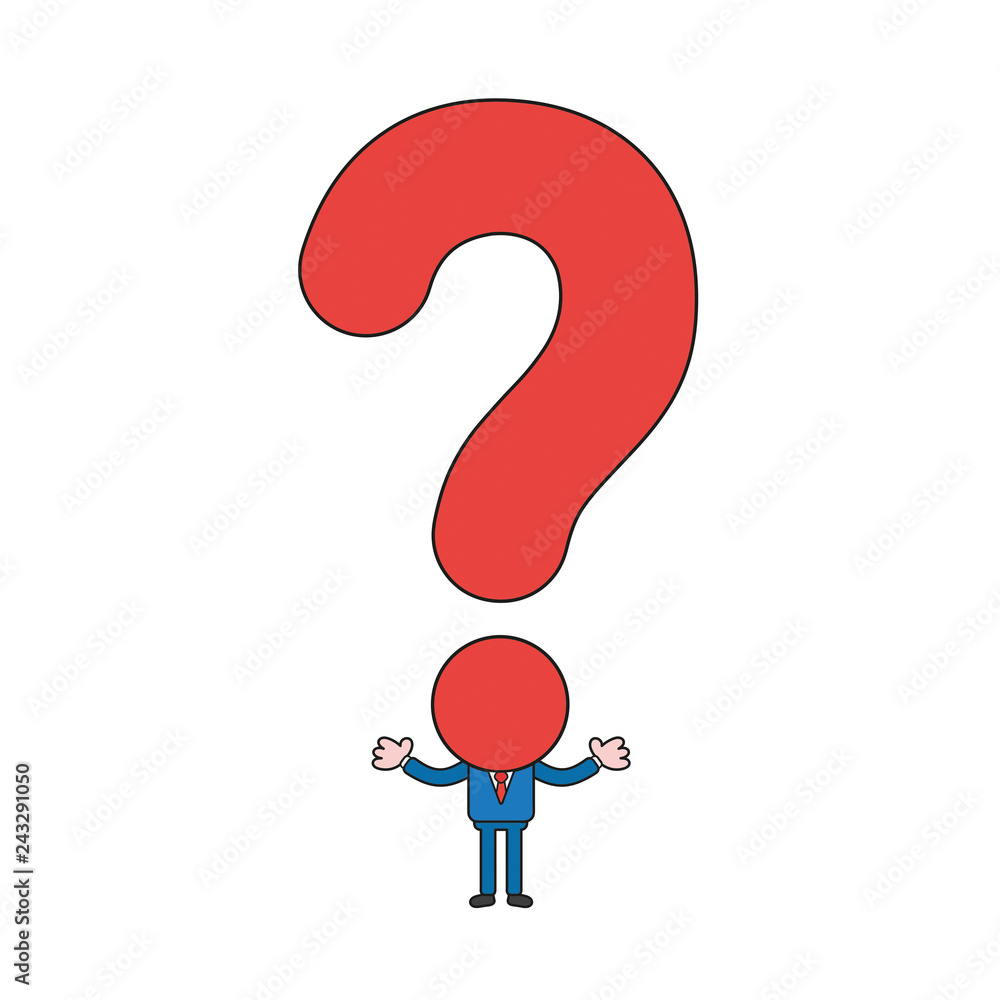 Vector illustration of businessman character with question mark head ...