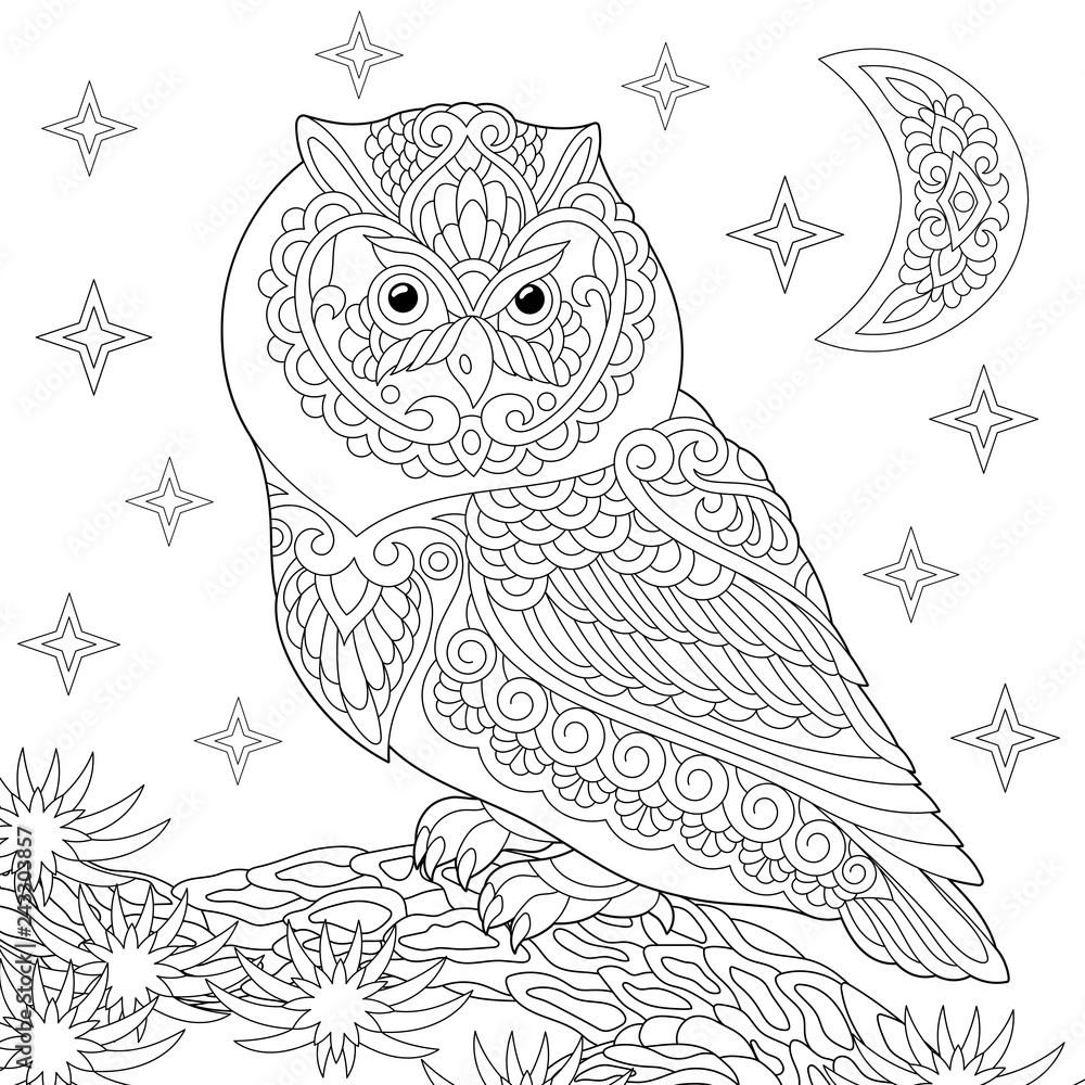 zentangle owl coloring page Stock Vector | Adobe Stock
