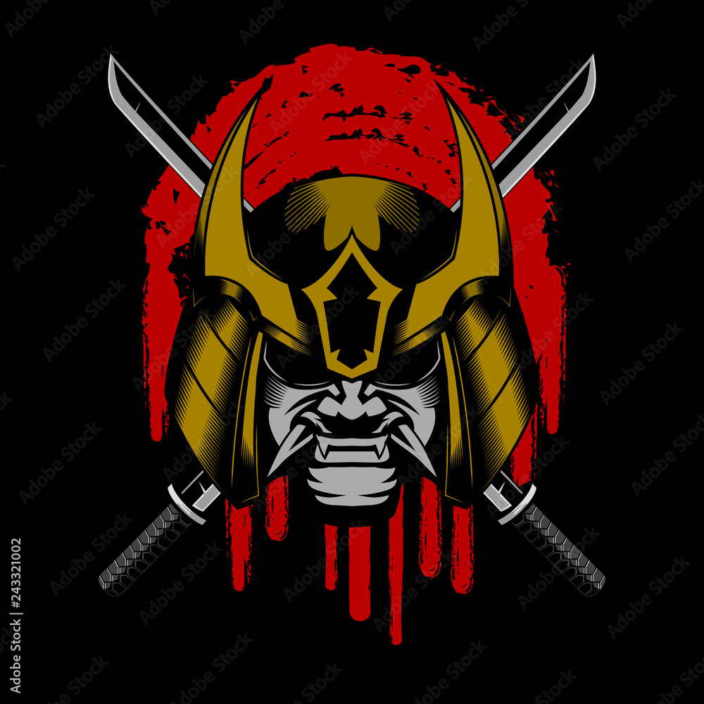 Ronin samurai head helmet vector illustration Stock Vector | Adobe Stock