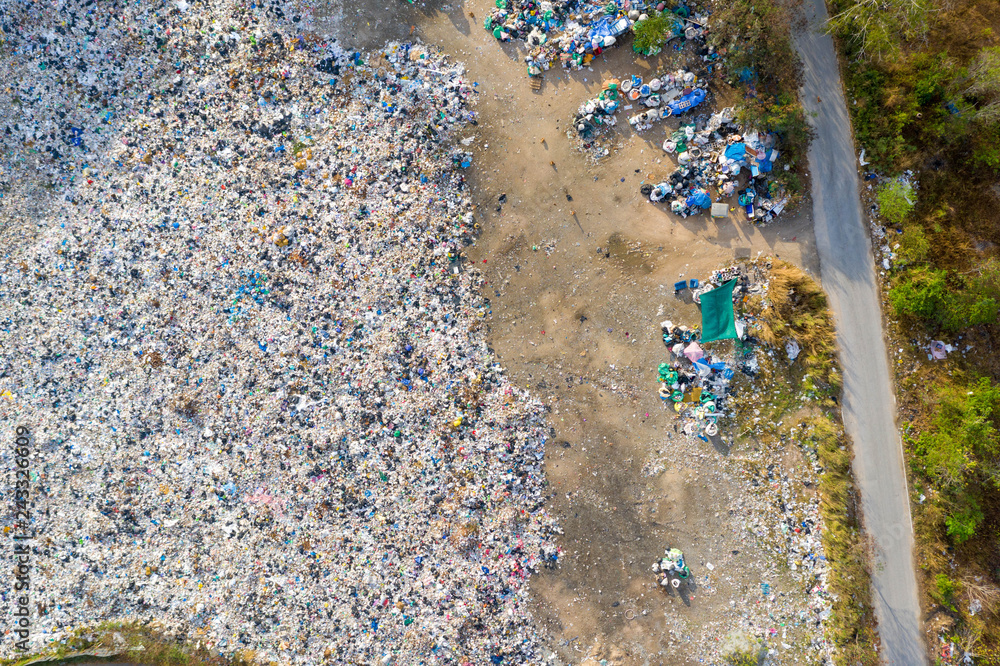 Aerial view and top view. Bulk waste disposal pond and waste from ...