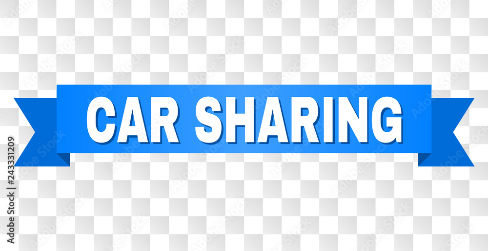 CAR SHARING text on a ribbon. Designed with white title and blue stripe ...