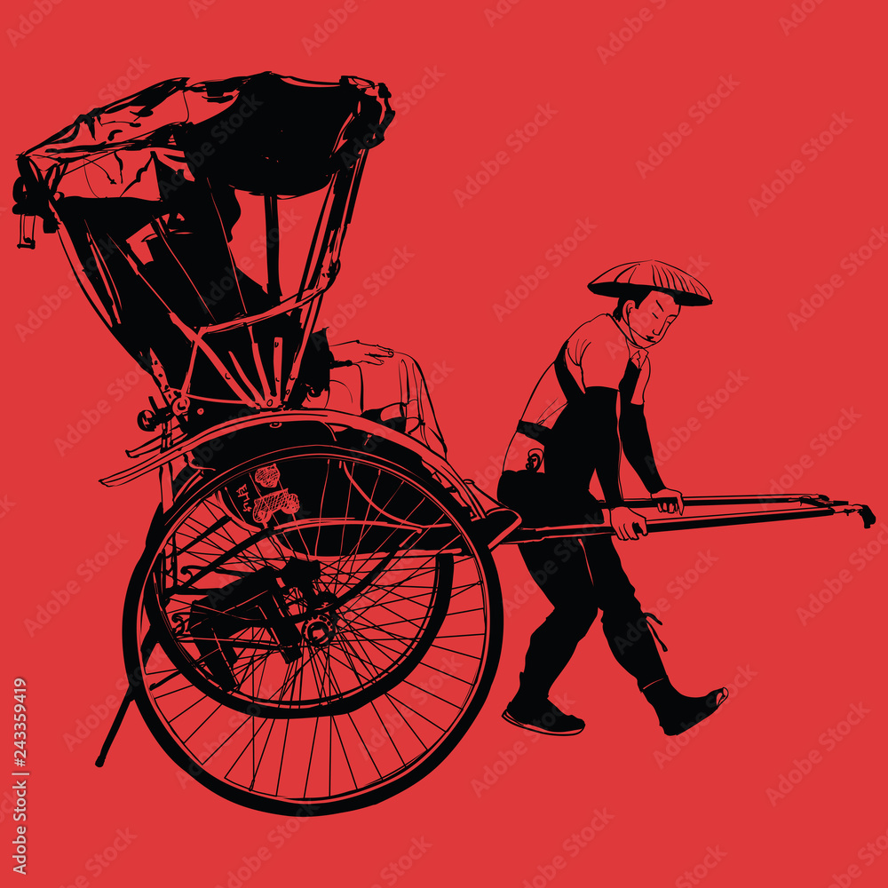 Photo & Art Print old traditional vintage japanese hand pulled rickshaw ...
