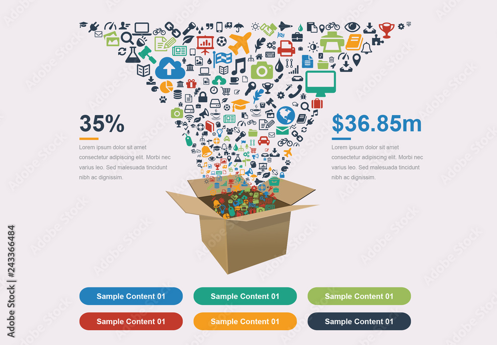 Box with Icons Infographic Stock Template | Adobe Stock