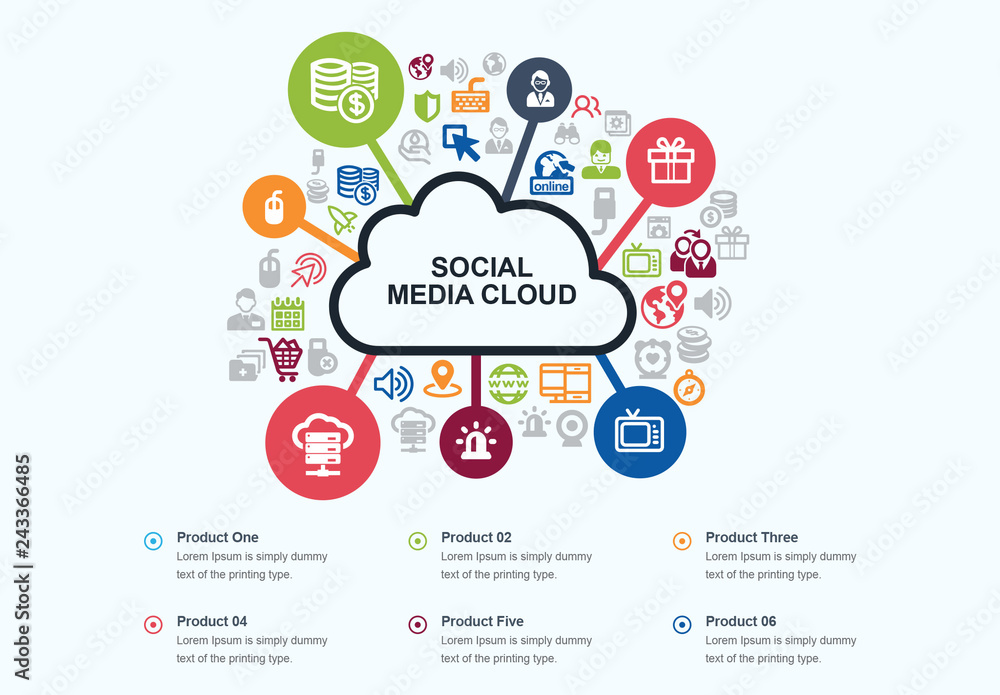 Social Media Cloud Infographic with Icons Stock Template | Adobe Stock