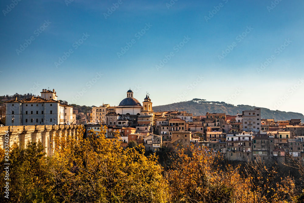 View of Ariccia, with the monumental bridge, the baroque Chigi palace ...