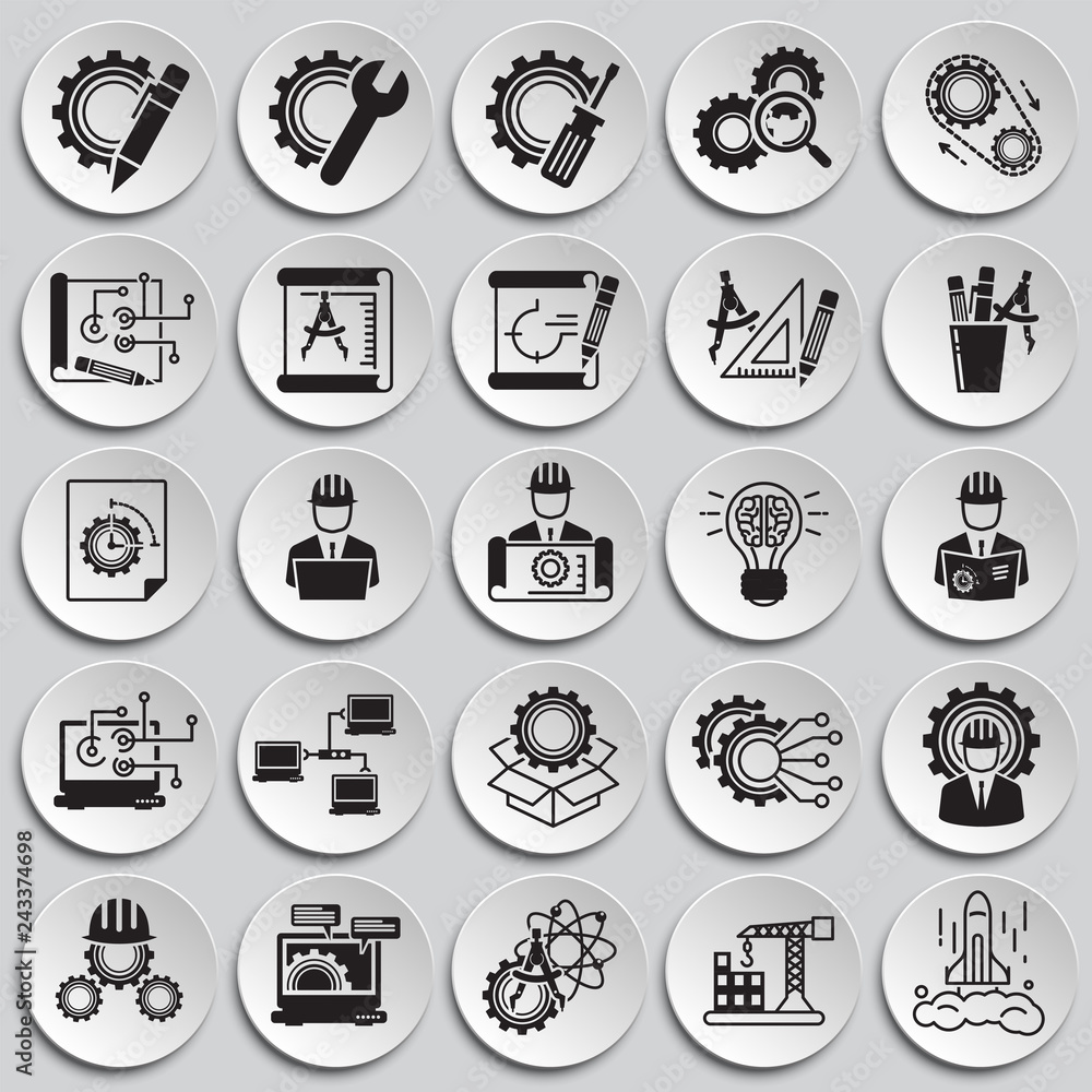 Engineering icons set on plates background for graphic and web design ...
