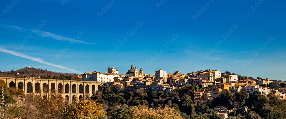 View of Ariccia, with the monumental bridge, the baroque Chigi palace ...