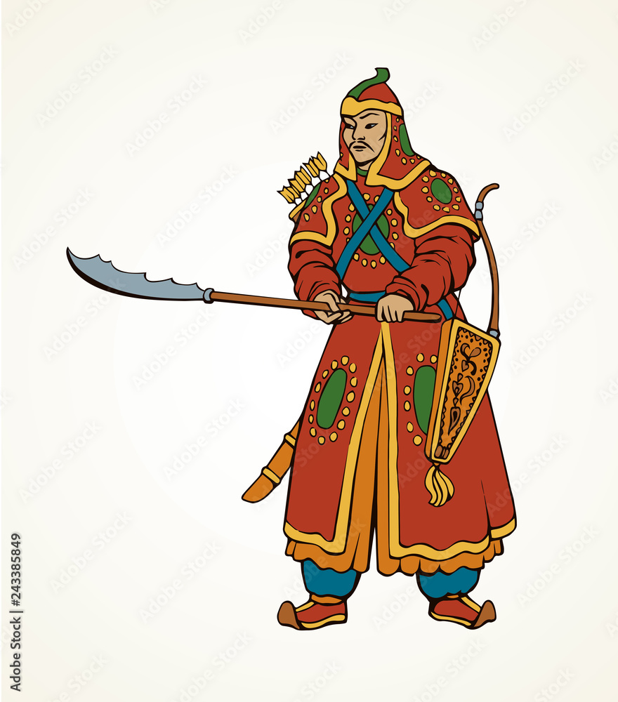 Vector drawing of Chinese warrior Stock Vector | Adobe Stock