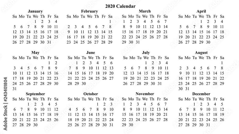 Calendar 2020 vector. Simple design minimal 2020 calendar on desktop ...