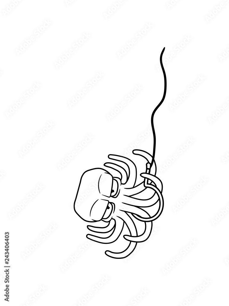 fischen angeln haken angel schnur gefangen böser oktopus krake ...