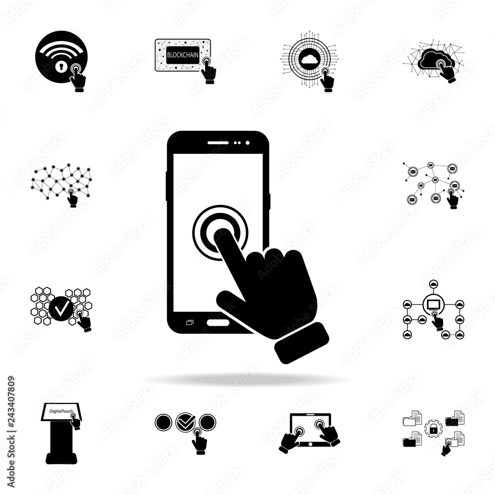The click on the screen mobile phone icon. Detailed set of digital ...