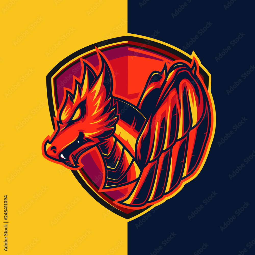 Esport gaming logo with red dragon and shield themes. Light red like ...