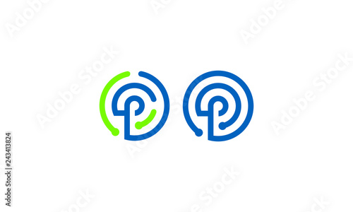 initial, abstract, business, icon, letter, technology, p, vector, logo ...