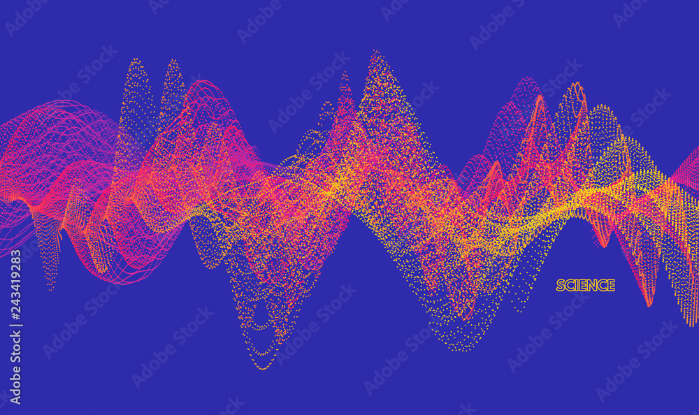 Sound waves. Dynamic effect. Vector illustration with particle. 3D grid ...