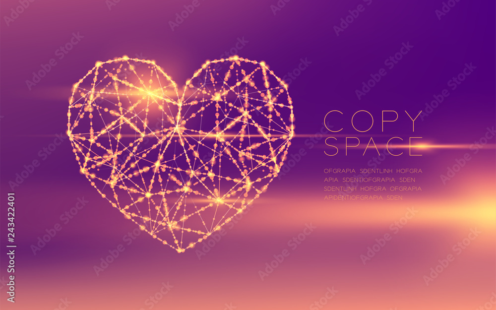 Heart icon wireframe polygon futuristic bokeh light frame structure and ...