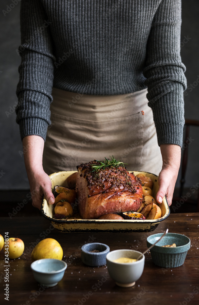 Roasted ham food photography recipe idea Stock Photo | Adobe Stock