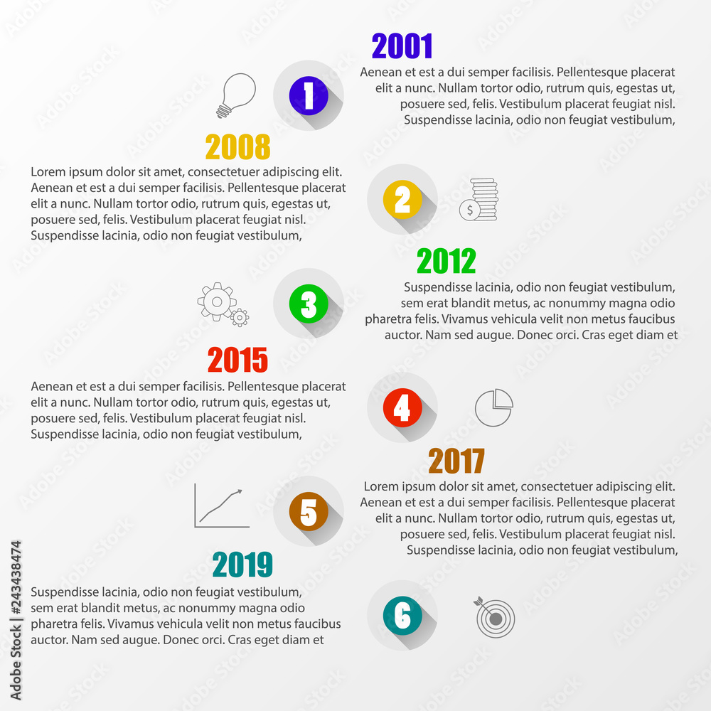 Fototapeta mapa świata dla dzieci Vector timeline infographic company template with flat icons ...