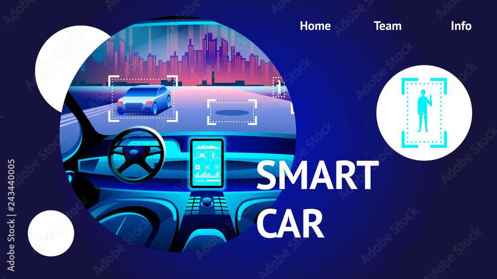 Smart Car Cockpit Interior. Vector Illustration. Stock Vector | Adobe Stock