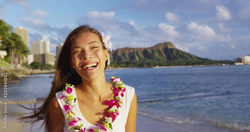 Hawaii - Beach girl smiling laughing cute, adorable and beautiful on ...