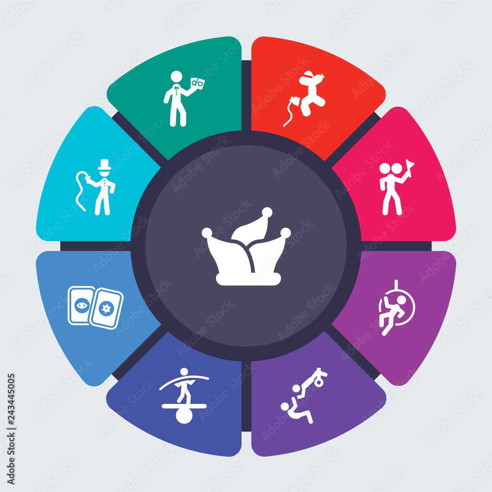 circus vector template for infographics. Business concept with 9 ...