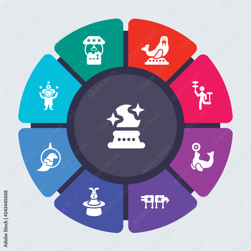 circus vector template for infographics. Business concept with 9 ...