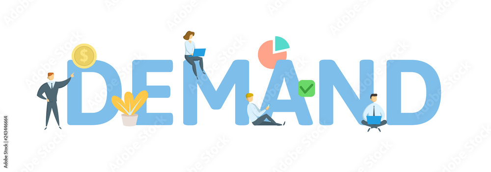 DEMAND word concept banner. Concept with people, letters, and icons ...