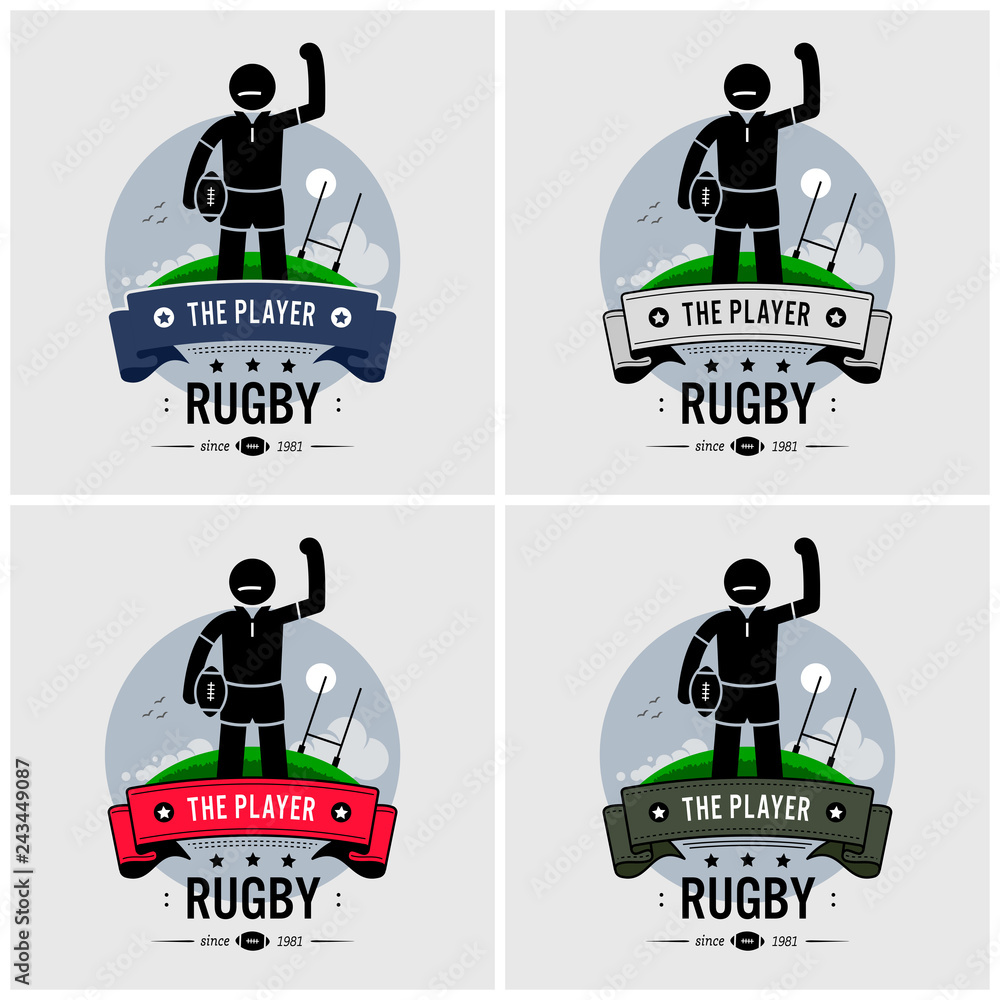 Rugby club logo design. Vector artwork of strong rugby player holding a ...