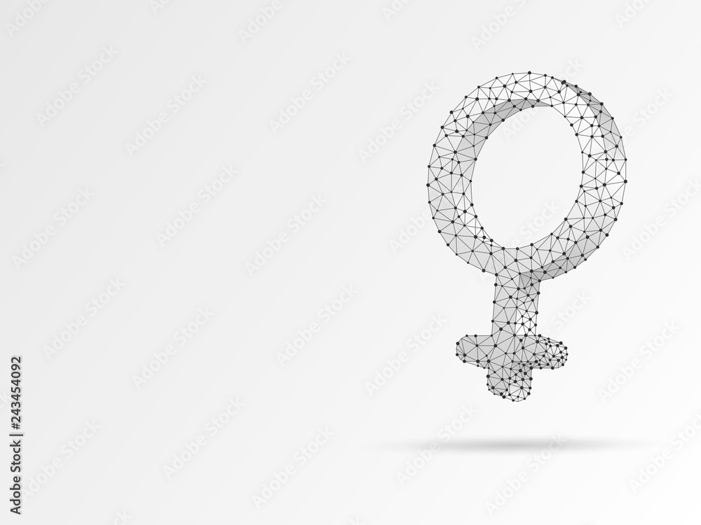 Female gender symbol. Wireframe digital 3d illustration. Low poly women ...