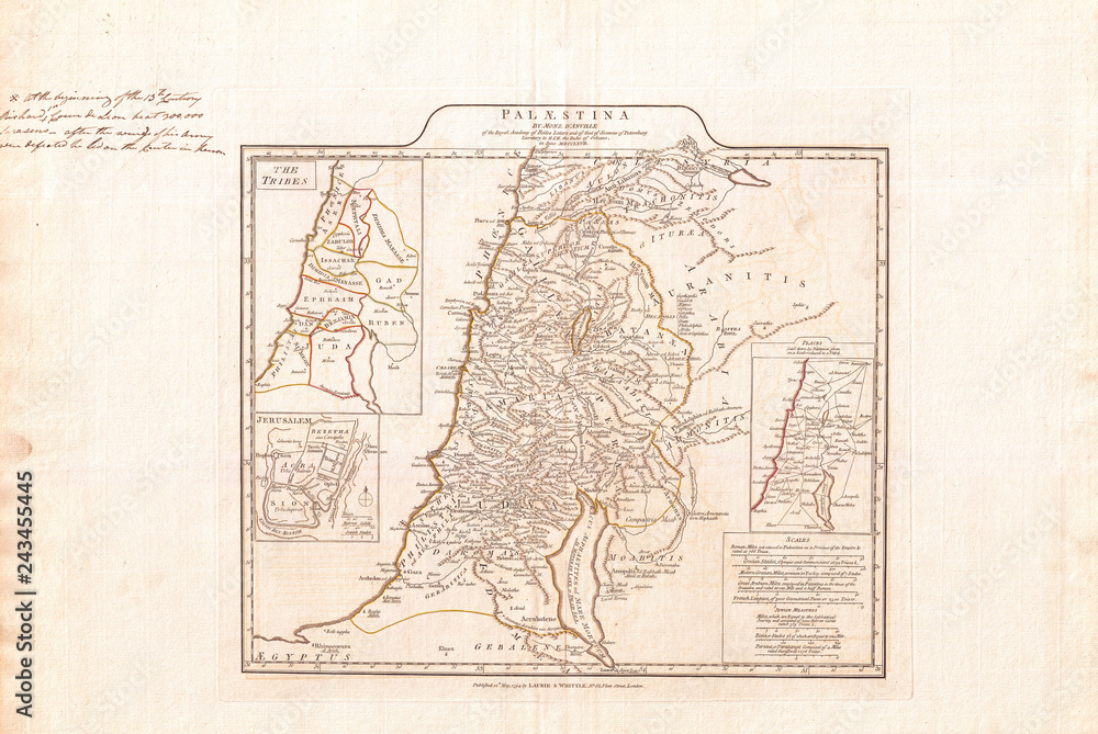 Map of Israel, Palestine or the Holy Land in Ancient Times, 1794 ...