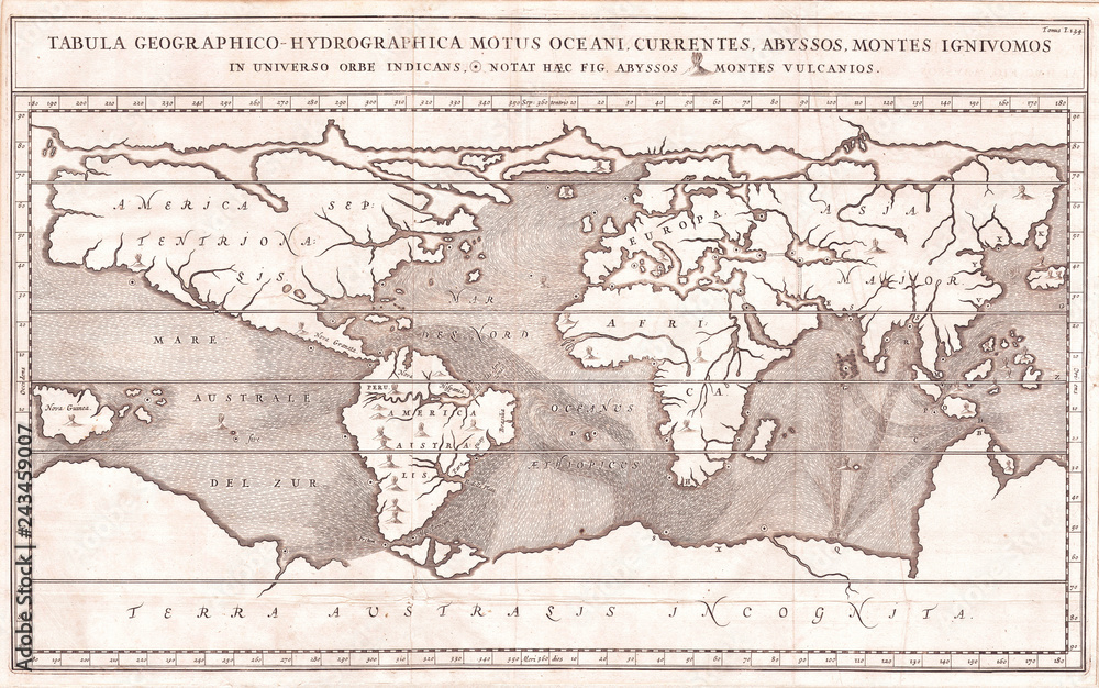 1665, Kircher Map of the World, Earliest Map of World to Show Currents ...