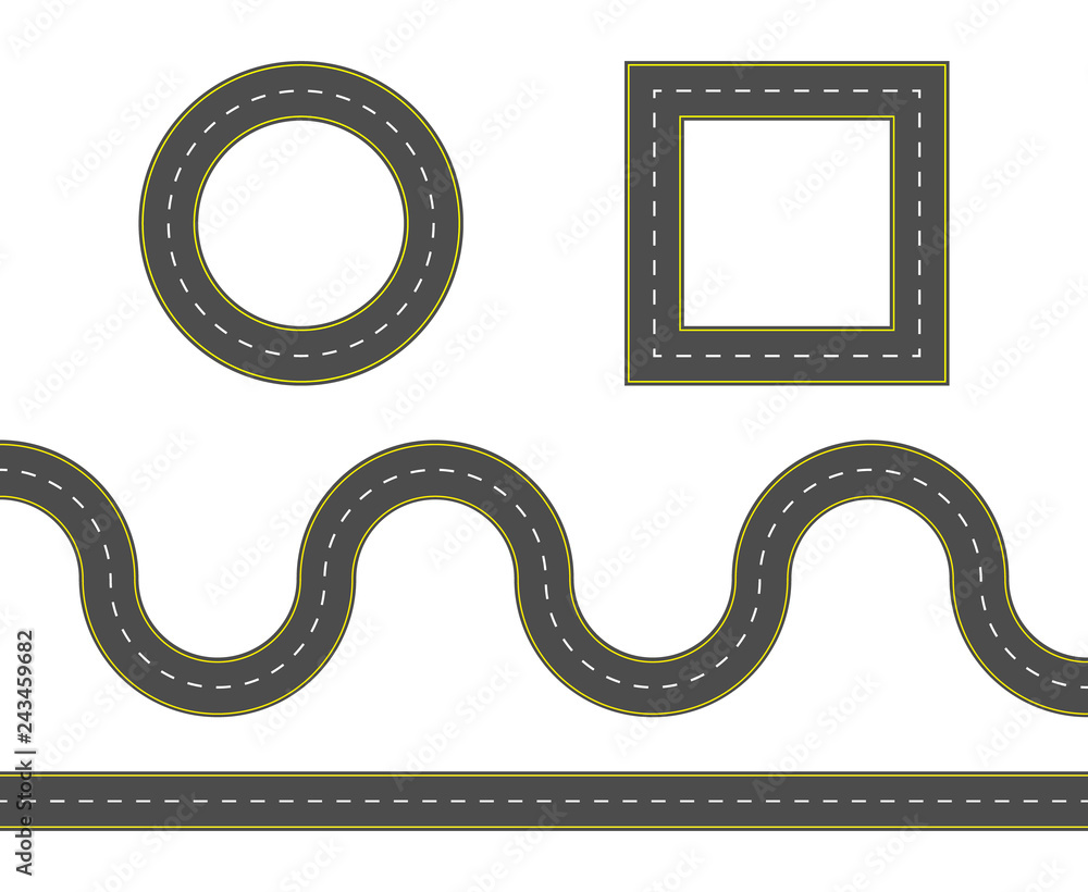 Road construction set. Highway map toolkit. Connectable road elements ...