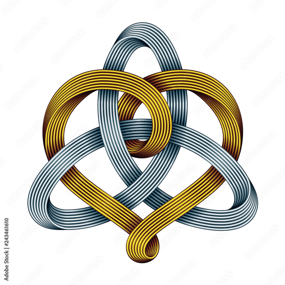 Triquetra with heart of golden and silver mobius strips. Harmonic love ...