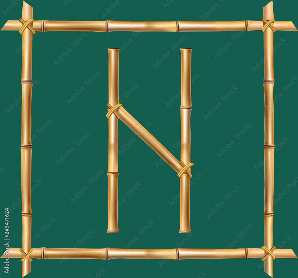 Capital letter N made of realistic brown dry bamboo poles inside of ...
