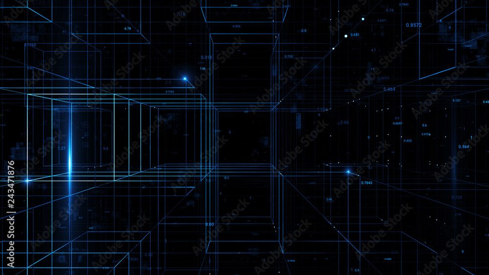 3d render digital background with block cells and particles. Perfect ...