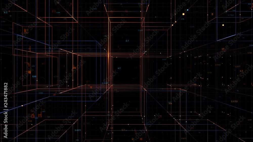 3d render digital background with block cells and particles. Perfect ...