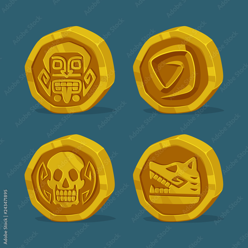 Set of cartoon gold coins.Game icons. Stock Vector | Adobe Stock