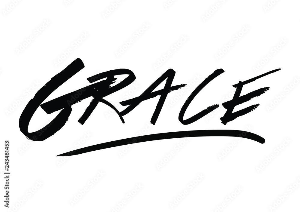 Grace text print in vector, wall print in vector, hand drawn in black ...
