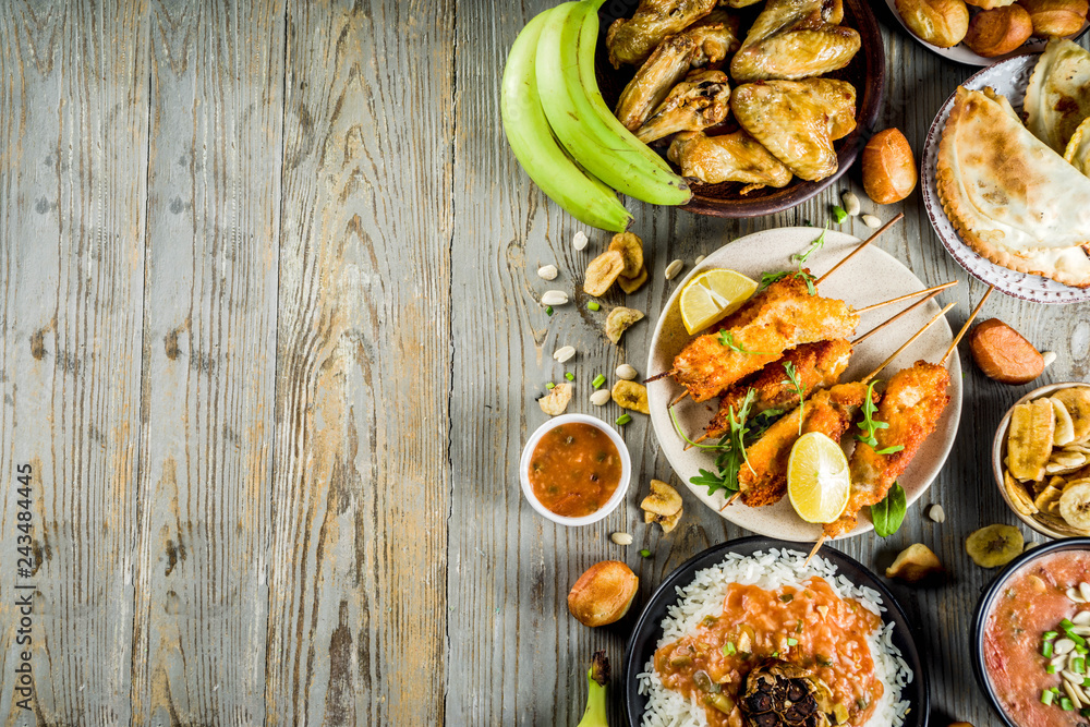 West african food concept. Traditional Wset African dishes assortment ...
