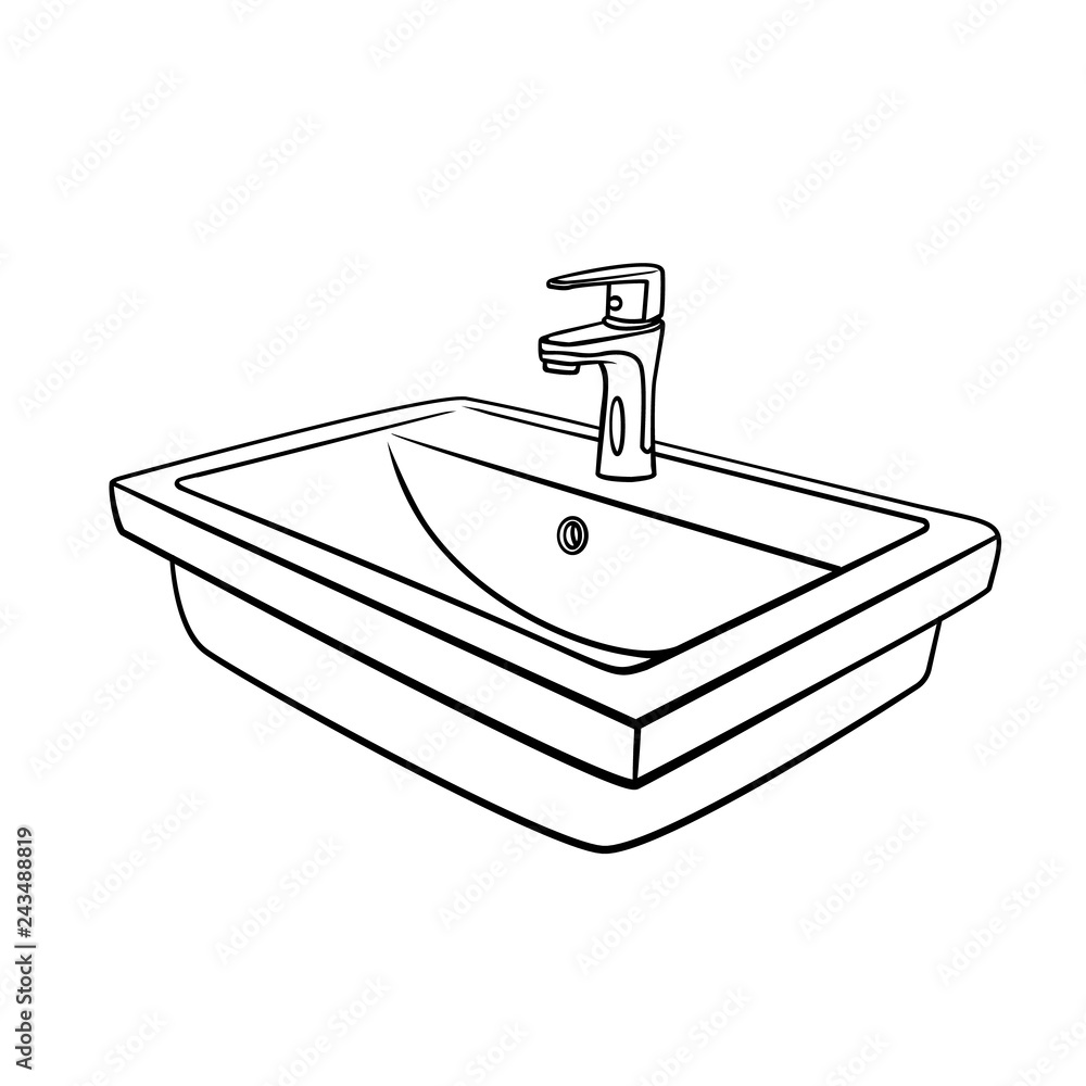 Bathroom sink, outline Stock Vector | Adobe Stock